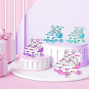 Nattork Girls Roller Skates for Kids Toddler, 4 Size Adjustable Rainbow Quad Skates with Light up 8 Wheels,Gift for Boys Kids Beginners Indoor Outdoor Blue S