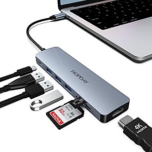 HOPDAY USB C Hub, USB C to HDMI 7 in 1 USB C Dongle with 4K HDMI, 100W Type C PD,3 USB 3.0 5Gbps Ports,SD/TF Card Reader Multiport Adapter for MacBook Ipad HP Dell XPS Surface
