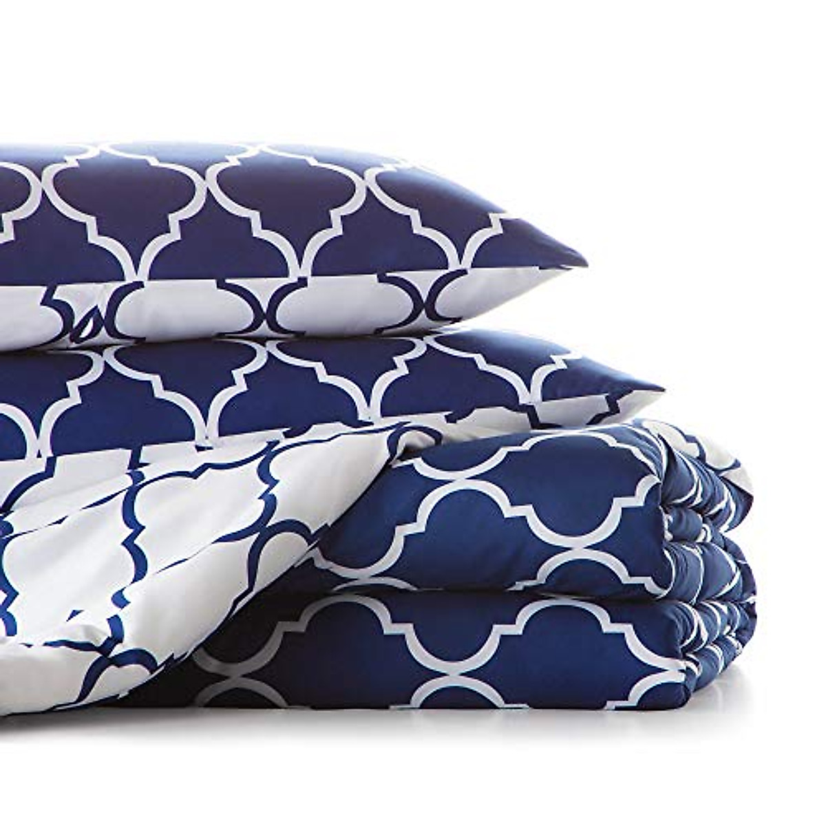 LINENSPA All Season Hypoallergenic Down Alternative Microfiber Comforter, Oversized Queen, Blue/White