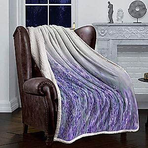 DaringOne Fantasy Lavender Sherpa Fleece Throw Blanket, Warm Cozy Plush Thermal Blankets, Throw Decoration for Couch Chair and Bedroom 40 * 50 inch Purple Flower Violet