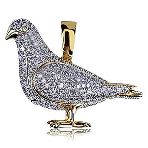 JAJAFOOK Hiphop 14k Gold Plated Iced Out CZ Pigeon Pendant Bling Necklace with 23.6" Rope Chain