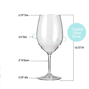 Lily's Home Unbreakable Cabernet and Merlot Bordeaux Red Wine Glasses, Made of Shatterproof Tritan Plastic, For Indoor and Outdoor Use, Reusable and Dishwasher-Safe, Crystal Clear 20 oz.