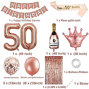 50th Birthday Decorations for Women, Rose Gold 50th Birthday Party Decoration for Her, 50th Happy Birthday Banner Kits Rosegold Balloons Decoration for Girls Women 50th Birthday Party Supplies