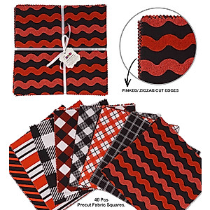 Soimoi Stripes Print Precut 5-inch Cotton Fabric Quilting Squares Charm Pack DIY Patchwork Sewing Craft- Red