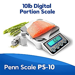 Penn Scale PS-10 Digital Kitchen Portion Scale - 11lb Electric Kitchen Scale with 0.002lb Readability - Removable Platter & LCD Display - Lb, Oz, G Unit Conversion (AC & Battery Powered)