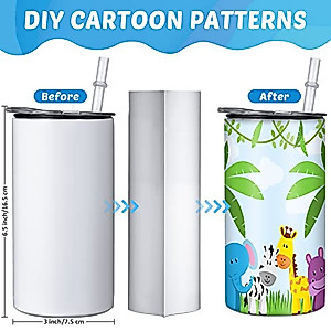 Potchen 4 Sets 12 oz Sublimation Blanks Sippy Cup Kids Sublimation Tumblers with Handles Insulated Stainless Steel Sippy Cup with Lids and Straws, 2 Heat Tape, 4 Sublimation Coating for Water Milk