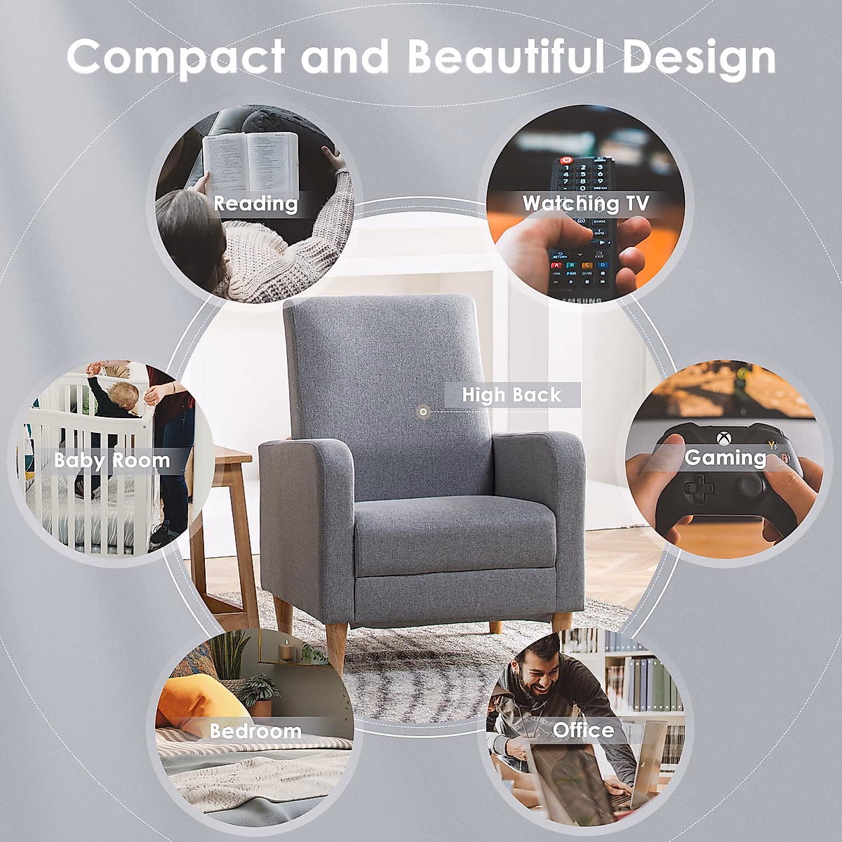 COLAMY Modern Upholstered Accent Chair Armchair with Pillow, Fabric Reading Living Room Side Chair,Single Sofa with Wood Legs, Light Grey