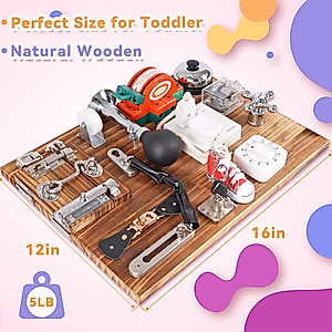 Busy Board for Toddlers Wooden Montessori Toys,Travel Toy Sensory Board Activity Board for Fine Motor Skills, Educational Learning Toy for 3 Year Old Boys & Girls with Locks,Latches,Keys, Music Board