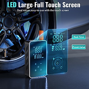 Tire Inflator Portable Air Compressor-Air Pump for Car-18000mAh Electric Air Compressor-Portable Air Pump Cordless-150 PSI Tire Pump with Touch Screen/Gauge/Light for Motorcycle, Bike, Ball(Black).