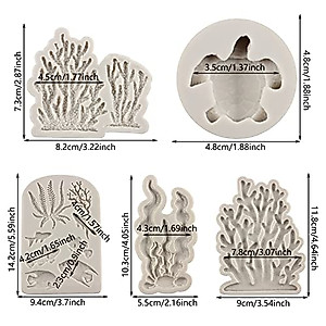 MYPRACS Marine Theme Fondant Silicone Mold Seaweed Sea Fish Coral Sea Turtle Chocolate Candy Mold For Sugar Cake Decorating Cupcake Topper Gum Paste Polymer Clay Set Of 5