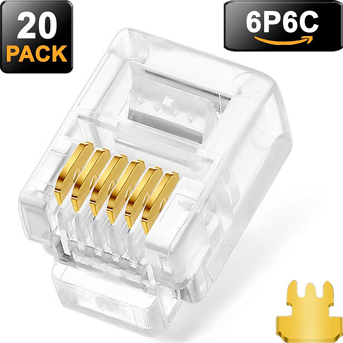 NECABLES 20Pack Telephone Modular Plug RJ11/RJ12 6P6C Connector for Phone Line Cord (Compatible with Both Solid and Stranded Wire)