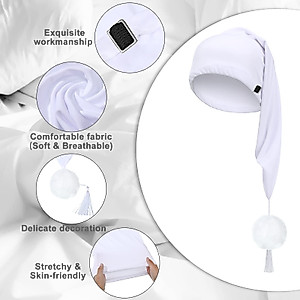 Geyoga 2 Pcs Men Silk Night Sleeping Cap Adjustable Drawstring Night Sleeping Cap with Pom Ball for Daily Use(White,Milk Fiber)
