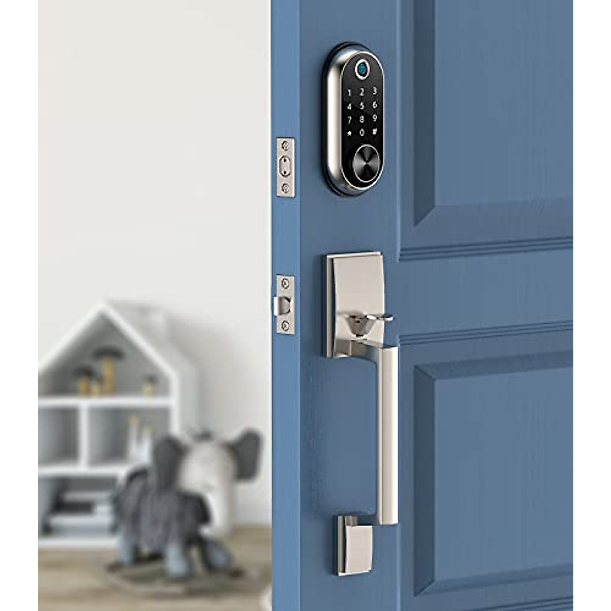 Front Entry Handle, Single Cylinder Lower Handleset Door Lever Satin Nickel Silver for Exterior/Interior Compatible With Left and Right Side Door