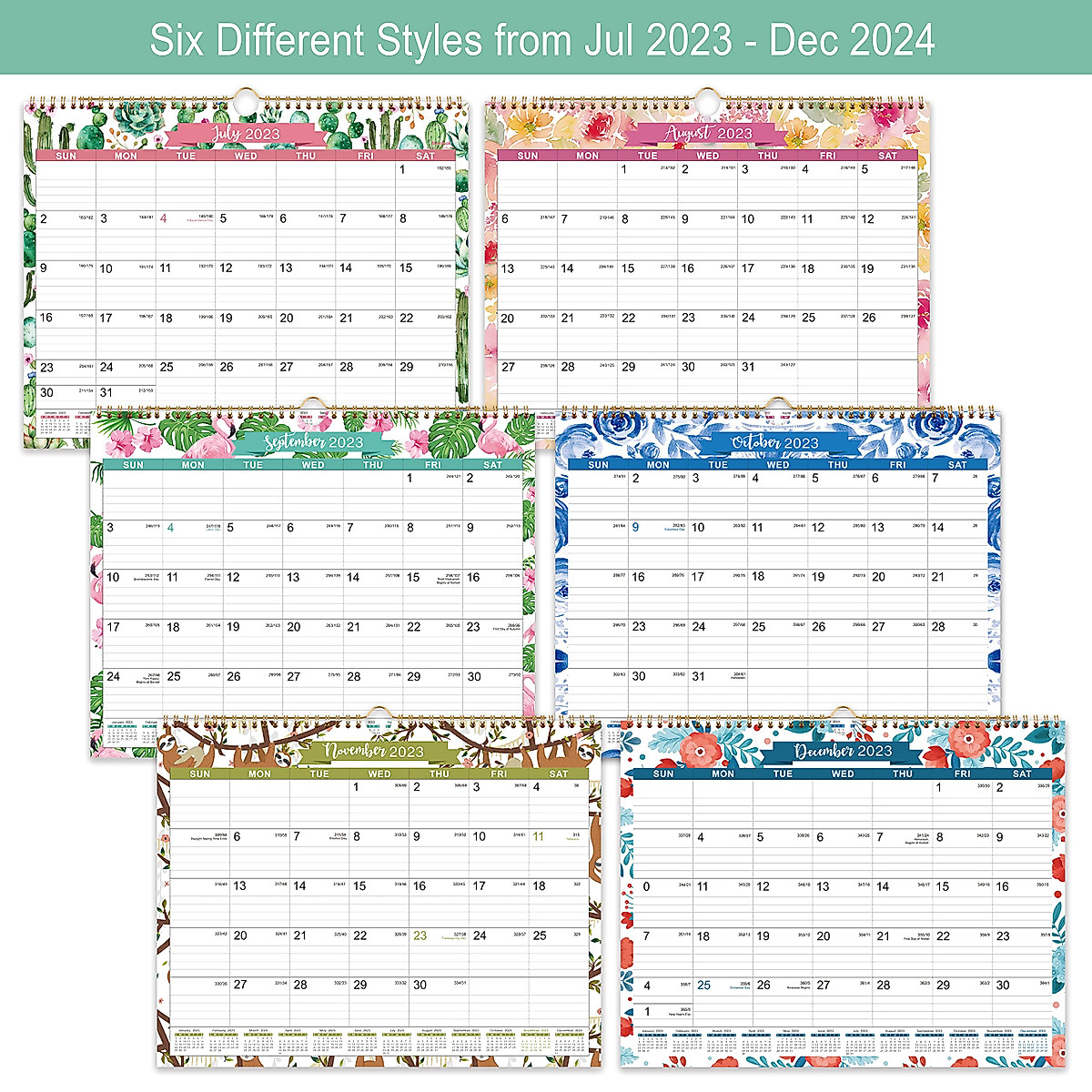 2023-2024 Calendar - Wall Calendar 2023-2024 from January 2023 - June 2024 with Julian Dates, 15" x 11.5", Two-Wire Binding, Ruled Blocks Perfect for Planning and Organizing for Home or Office