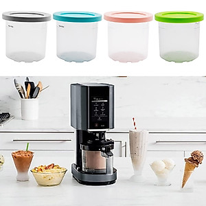 Ice Cream Containers 4 Pack with lid, Compatible with Ninja Creami Cream Makers NC299AMZ & NC300s Series, Reusable, BPA-Free & Dishwasher Safe, Airtight
