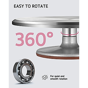 Syntus Aluminum Alloy Revolving Cake Stand, 12 Inch Cake Turntable for Decorating Super Smooth and Quiet Rotation Cake Decorating Stand for Party Wedding, Bright Silver Base