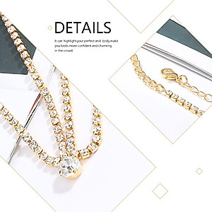 Bodiy Boho Crystal Body Chain Bra Gold Sparkly Bikini Chains Beach Rave Accessories Cuban Belly Body Jewelry for Women and Girls