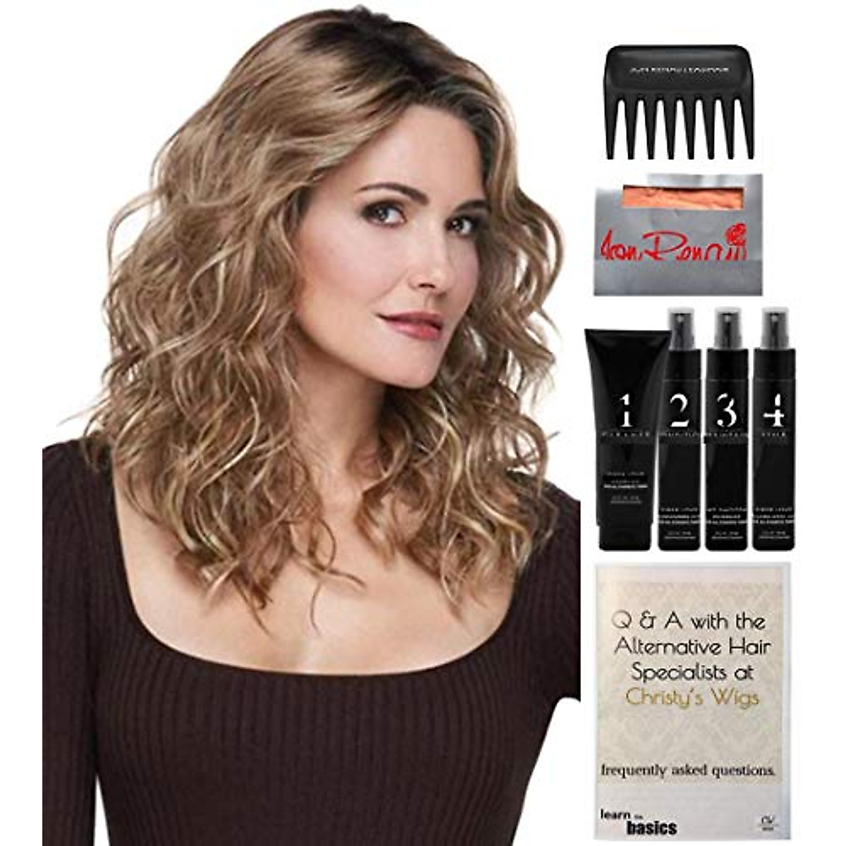 Raquel Welch & Christy's Wigs Bundle - 8 Items: High Octane Wig Q & A Booklet, 2oz Travel Size Wig Shampoo, Conditioning Spray, Flexible Spray, HD Smooth, Wide Tooth Comb & Wig Cap - Color: SS17_23