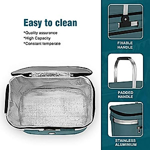 UPBOXN Insulated Cooler Bag Picnic Basket, 27L Leakproof Collapsible Portable Cooler, Grocery Bag Picnic kit with Aluminium Handle for Travel, Shopping, Camping, Music Festival Oktoberfest, Navy