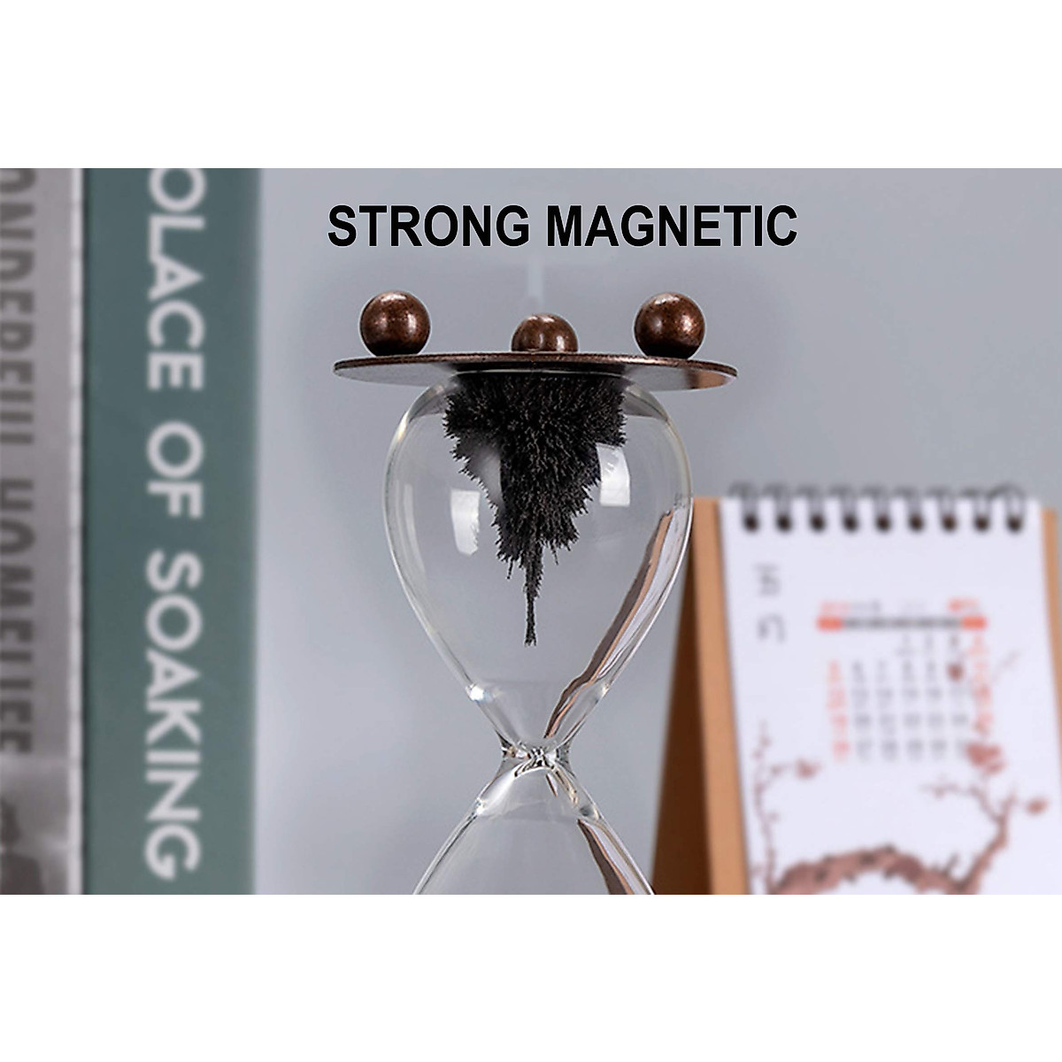 SuLiao Magnetic Hourglass 5 Minute Sand Timer: Large Sand Clock Five Minute with Black Magnet Iron Powder & Metal Base, Sand Watch 5 Min, Hour Glass Sandglass for Office Desk Home Decorative