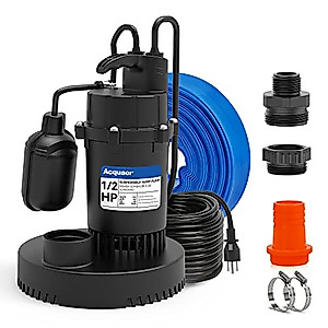 Acquaer 1/2HP Sump Pump, 4060GPH Submersible Clean/Dirty Water Pump with Adjustable Float Switch for Garden Pool,Basement, Flooded House , Hot Tub and Irrigat&Acquaer 1-1/2" x 50 FT Pool Backwash Hose