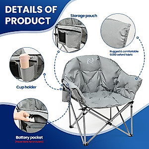 LILYPELLE Oversized Heated Camping Chair, Patio Lounge Chairs with 3 Heat Levels, Portable Folding Heated Chair Round Moon Saucer Folding Lawn Chair Outdoor Chair for Camping, Lounge Patio