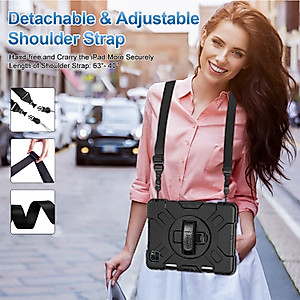 SUPFIVES 2022 iPad Pro 11 inch Case (4th Generation),Upgraded Military Grade Shockproof Silicone iPad Pro 11 4th/3rd/2nd Gen Cover Pencil Holder+ Handle+ Shoulder Strap+ Rotating Kickstand, Black