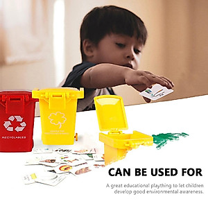 Happyyami 4Pcs Mini Recycling Trash Can Toys, Garbage Trucks Trash Cans, Mini Curbside Vehicle Garbage Bin, Garbage Classification Toys for Pencil Cup Desktop Organizer