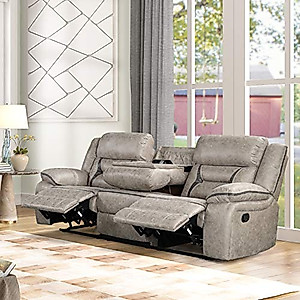 Roundhill Furniture Elkton Manual Motion Recliner with Storage Console, Sofa, Taupe