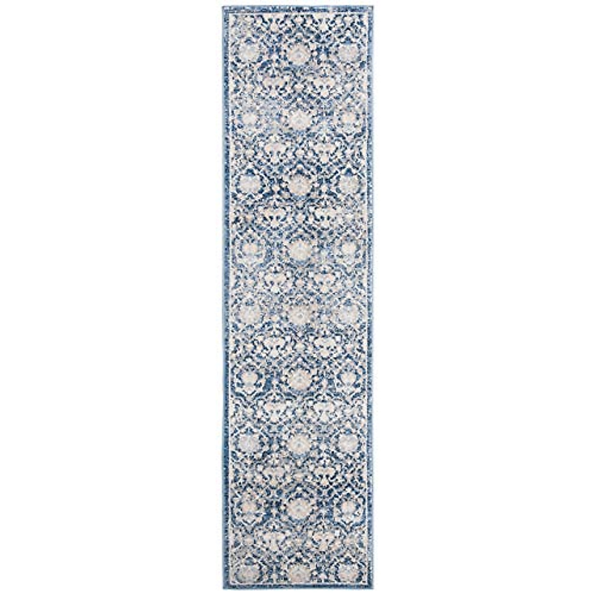 SAFAVIEH Brentwood Collection 2' x 14' Navy / Cream BNT896N Floral Distressed Non-Shedding Living Room Bedroom Runner Rug