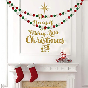 60 Balls Christmas Felt Ball Garlands - Christmas Decorations - Christmas Pom Pom Garlands for Christmas Tree- Xmas Holiday Indoor Outdoor Home Office Hanging Decor - Xmas Decorations- 25mm