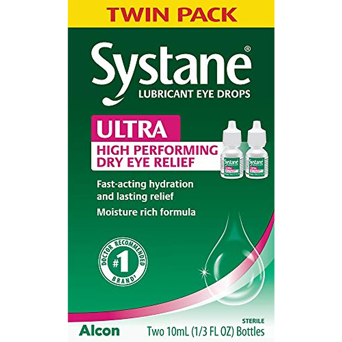 Systane Ultra Lubricant Eye Drops, Artificial Tears for Dry Eye, Twin Pack, 10-mL Each