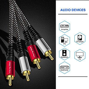 Yeung Qee RCA Cable 10 ft, 2RCA Male to 2RCA Male Audio Stereo Subwoofer Cable Nylon-Braided Auxiliary Audio Cord for Home Theater, HDTV, Amplifiers, Hi-Fi Systems,Speakers (10FT/3M)
