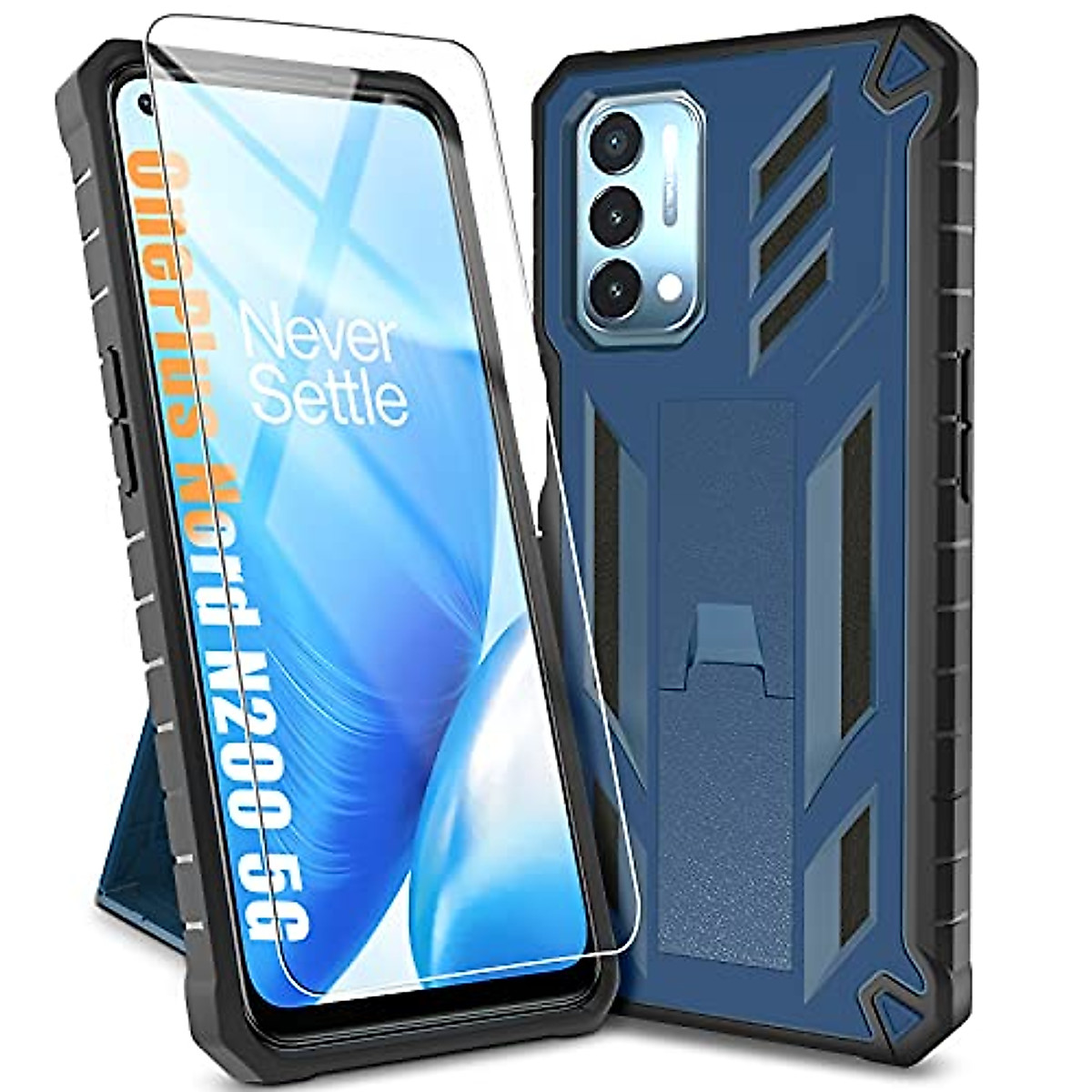 JXVM for OnePlus Nord N200 5G Case,with Screen Protector,Built-in Kickstand wiht Full Body Shockproof Rugged Cover for OnePlus Nord N200 5G 6.49 Inch (Blue)