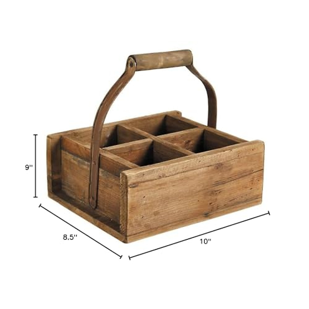 47th & Main Rustic Wood 4-Compartment Carry All Caddy with Handle, 10" L x 8.5" W x 9" H, Distressed
