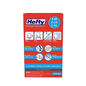 Hefty Shrink-Pak - 2 Medium, 2 Large, 2 XL Vacuum Seal Storage Bags – Space Saver Bags for Clothing, Pillows, Towels, or Blankets, 6 Pc Set