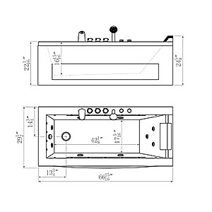 Empava Acrylic Whirlpool Bathtub Hydro-massage Soaking SPA Chromatherapy Jets Tub 67JT351
