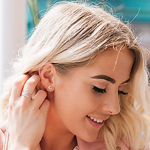 Rnivida 925 Sterling Silver Small Moon Stud Earrings, Silver Cz Crescent Moon Stud Earrings for Women