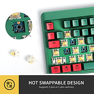 DeLUX Wired Gaming Keyboard - RGB Backlit, Hot Swappable Mechanical Keys, Ergonomic Design, Detachable Palm Rest, PBT Keycaps (KM17-Green)