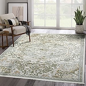 Abani Savoy Collection Area Rug - Beige/Green Vintage Design - 5'3" x 7'6" - Easy to Clean - Durable for Kids and Pets - Non-Shedding - Medium Pile - Soft Feel - for Living Room, Bedroom & Office