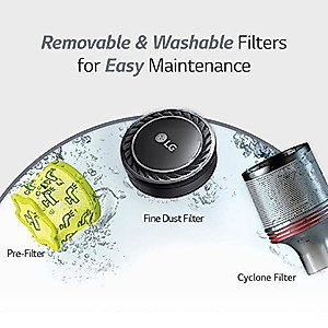 LG CordZero A913 - Cordless Stick Vacuum Cleaner, 60 Minute Runtime w/ Rechargeable Battery, Lightweight, Powerful Cleaning for Carpet, Hardwood, Pet Hair, Portable Charging Stand