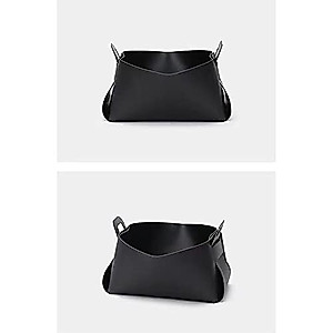 Hekyip Small Pu Leather Multifuctional Organizer, Desktop Organzing Makeup Brush Holder for Living Room, Dressing Table, Office Room (Black Large)