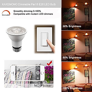 KAKEMONO PAR16 LED Bulbs Dimmable 5W Long Neck Spotlight,E26 Medium Base for Track Recessed Lighting Warm White 2700K,Pack of 6