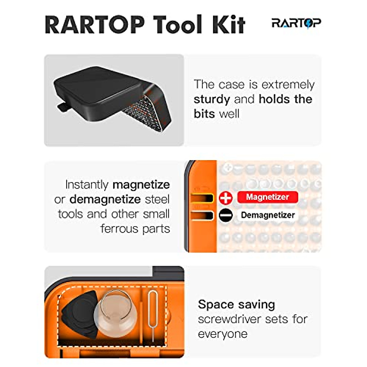 RARTOP Upgraded Precision Screwdriver Set, 130 in 1 with 120 bits Repair Tool Kit, Magnetic Screwdriver Set with mini built-in box for Electronics iPhone Jewelers Game Console Passion Orange