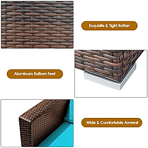 HAPPYGRILL 3 Pieces Patio Furniture Set PE Rattan Wicker Sofa Set with Cushions and Coffee Table Outdoor Patio Conversation Set for Garden Poolside Balcony