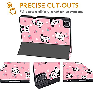 Hepix iPad Pro 12.9 Case 6th Generation 2022 Panda 2021 2020 2018 5th 4th 3rd Gen Cace with Pencil Holder for Kids Cute Strawberry Pink Protective Case Cover Auto Sleep Wake for A2764 A2437 A2766