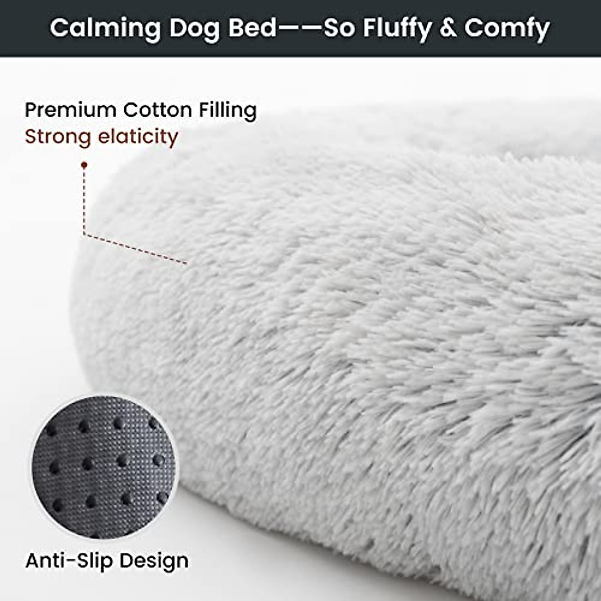 Auemtyn Dog Bed,Calming Dog Beds for Large Dogs,Fluffy Non-Slip 45"x37"x7"Dog Bed Couch Protector with Removable Pet Soft Neck Bolster,Washable Dog Bed Cover with Hidden Zipper（White）