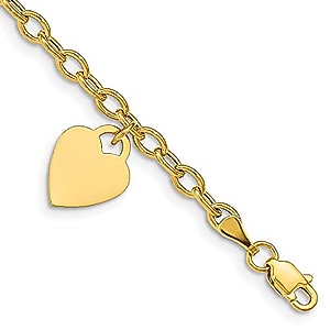 IceCarats 14K Yellow Gold Dangling Heart Love Chain Charm Bracelet 7.5 inch
