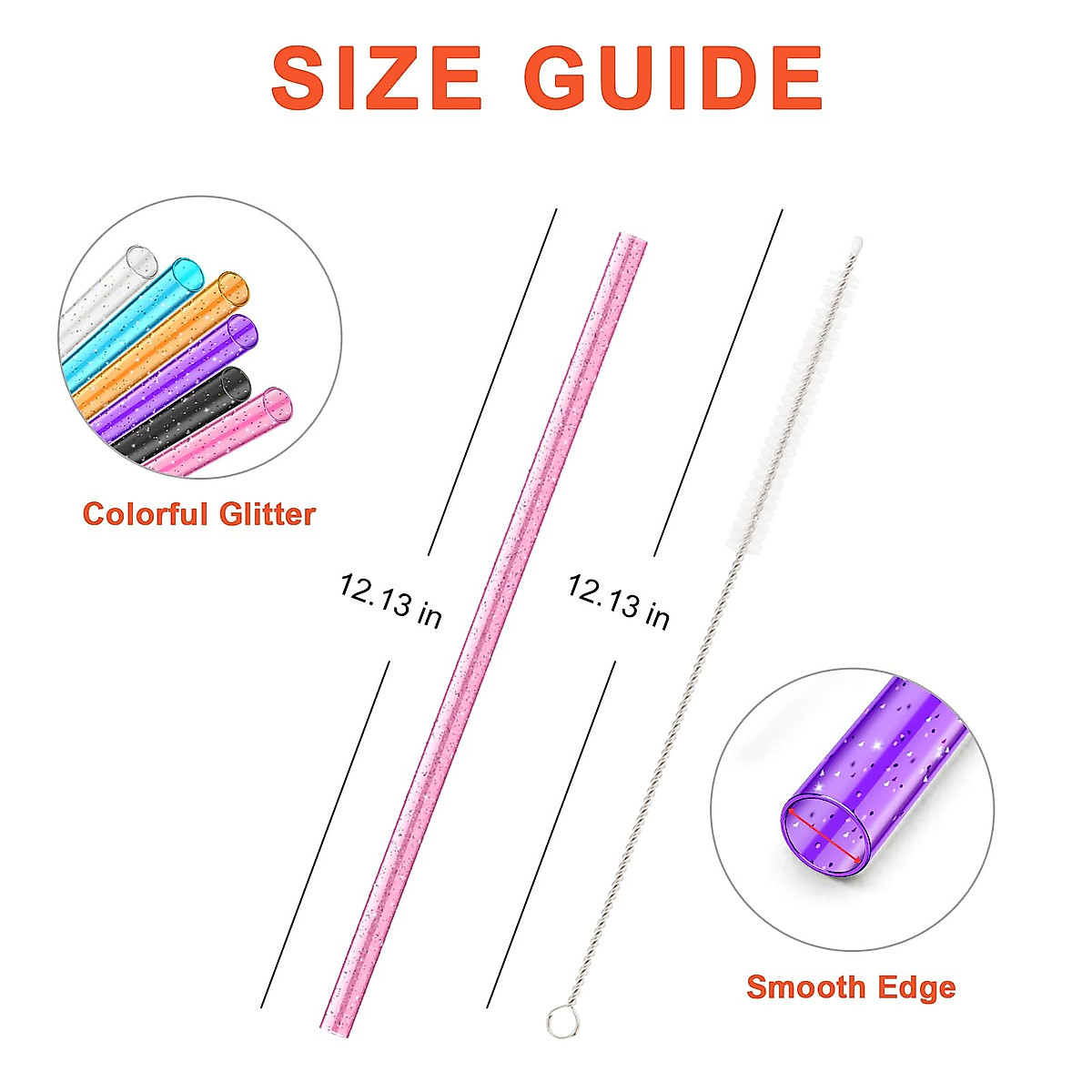 12 Pack Color Replacement Straws for Stanley Owala Simple Modern Tumbler, Yoelike 12in Long Reusable Glitter Straws Accessories for Tumbler Mug Cup, Dishwasher Safe and BPA Free