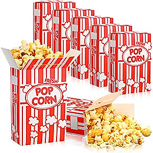 200 Pieces Mini Popcorn Box 1 oz Red and White Striped Popcorn Containers Collapsible Disposable Popcorn Cup Buckets Bulk Movie Theater Carnival Birthday Party Supplies, 6 x 4 x 2 Inches
